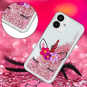 MEIKONST Galaxy A04 case, Clear Soft TPU Stylish Design with Hearts Glitter Bling Quicksand Shiny Flowing Liquid Case Cover for Samsung Galaxy A04 Pink Unicorn XY