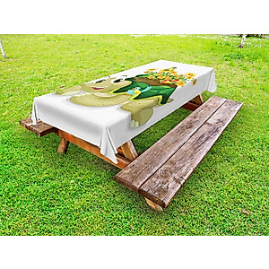 Lunarable Reptile Outdoor Tablecloth, Funny Floral Turtle Talking Colorful Humming Birds Tortoise Ninja Inspired Print, Decorative Washable Picnic Table Cloth, 58" X 104", Multicolor