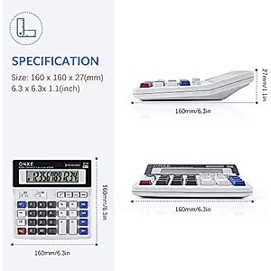 Calculator,ONXE Standard Basic 4 Function Desk Calculator, Dual Power, Big Button 12 Digit Large LCD Display,Desktop Calculators for Office School Financial Accounting Business (White)