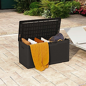 Patiowell 100 Gallon Resin Deck Box with cushion, Waterproof Large Outdoor Storage Box for Patio Furniture and Garden Tools, Black