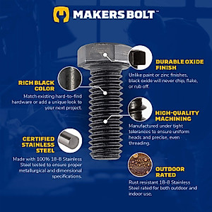Makers Bolt 3/8"-16 x 1" Hex Bolts (10 pcs) 18-8 Stainless Steel Black Oxidized in USA