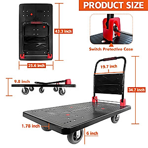 Platform Truck Cart, Foldable Push Cart Dolly w/Five 360° Swivel 6'' Wheels, 1600LBS Capacity Heavy Duty Moving Platform Trucks Hand Cart for Groceries, Garage, Warehouse (43" L x25 W)