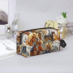 Women Lightweight Makeup Bag Pouch Compatible with Cool Realistic Wild Horses Toiletry Bag, Funny Travel Cosmetic Bag Portable Bag with Zip for Office College