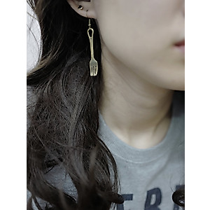 Sterling Bronze Decorative Utensils of "Fork and Spoon" Lunch Dinner Set Novelty Fashion Dangle Earrings (earring2002)