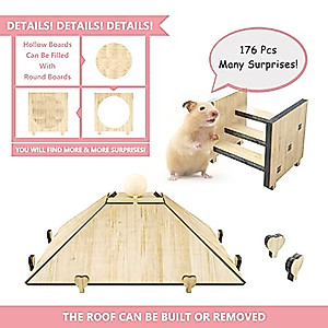 Hamster Maze Bamboo Toy House, Small Animal Large Creative DIY Hideout Cage Decor, Pet Exploring Multi-Chamber Hut, Composable Build Habitats, Playground & Climbing Labyrinth Activity Center
