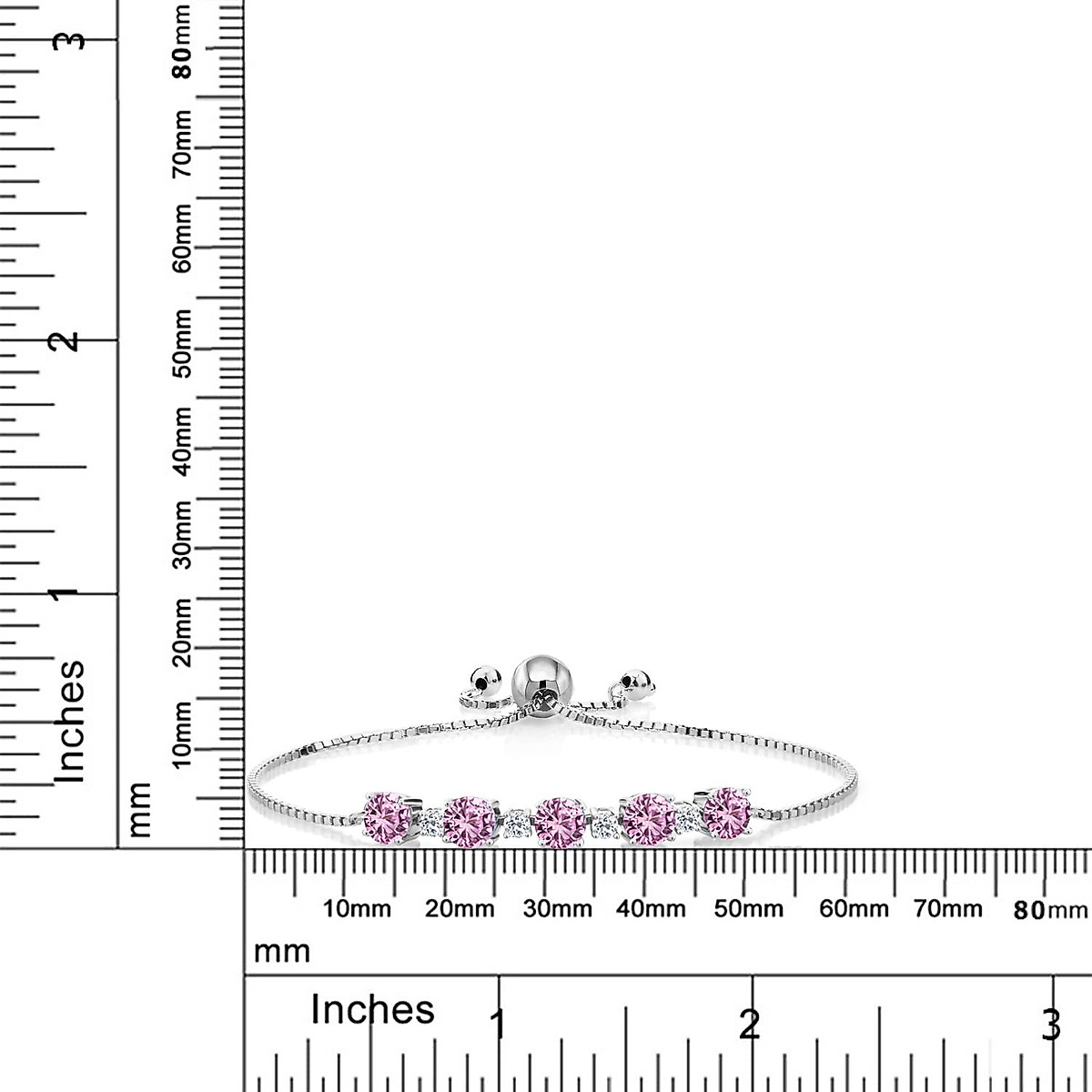 Gem Stone King 925 Sterling Silver Pink Created Sapphire and White Topaz Tennis Bracelet For Women (3.09 Cttw, Center Stone: 5MM, Small Stones: 2.5MM, Fully Adjustable Up to 9 Inch)