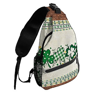 Sling Backpack, St. Patrick's Day Green Shamrocks Clover Southwestern Waterproof Lightweight Small Sling Bag, Travel Chest Bag Crossbody Shoulder Bag Hiking Daypack for Women Men