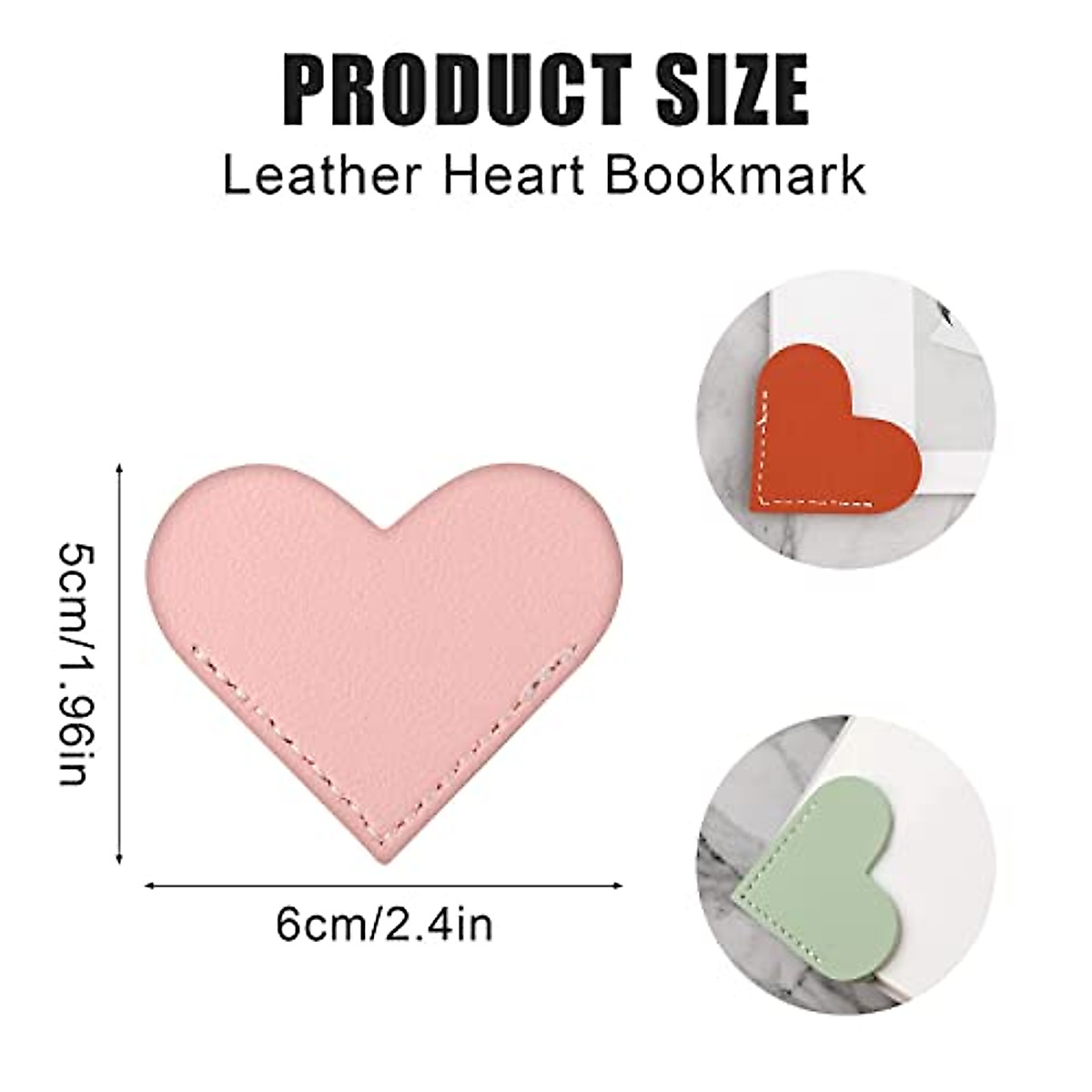 6Pcs Leather Heart Bookmark, 6x5cm/2.4x1.96inch Corner Bookmarks Cute Bookmark Handmade Heart Bookmark Accessories for Women Book Lovers Present (Multicolored Color)