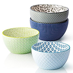 SULIVES Cereal Bowls Set of 4, 6 Inch Ceramic Bowls for Kitchen, Colorful Cute Serving Bowls Set for Soup Salad Pasta Ramen Fruit - 26 OZ