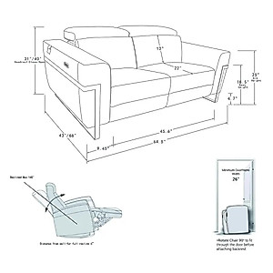 FANCUF Top Grain Leather Loveseat with Power Recliner for Indoor Living Room Furniture