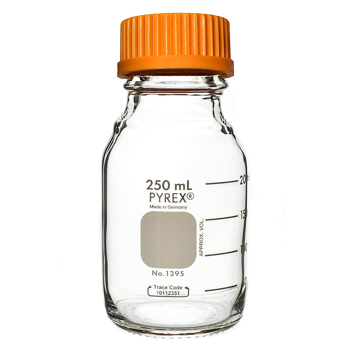Pyrex Round Media Storage Bottle with GL45 Screw Cap - Borosilicate Glass Bottles with Caps - Premium Scientific Glassware for Labs, Classrooms or Home Use Glass Container, 250mL, 2/Pk