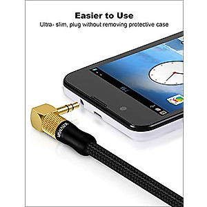 Aux Cable for Car， VANAUX 90 Degree Right Angle Auxiliary Cable Stereo Aux Jack to Jack Cord Compatible for Mp3 Player, Car Stereos, Smartphone, Speakers, Headphone and More(5ft/1.5m)