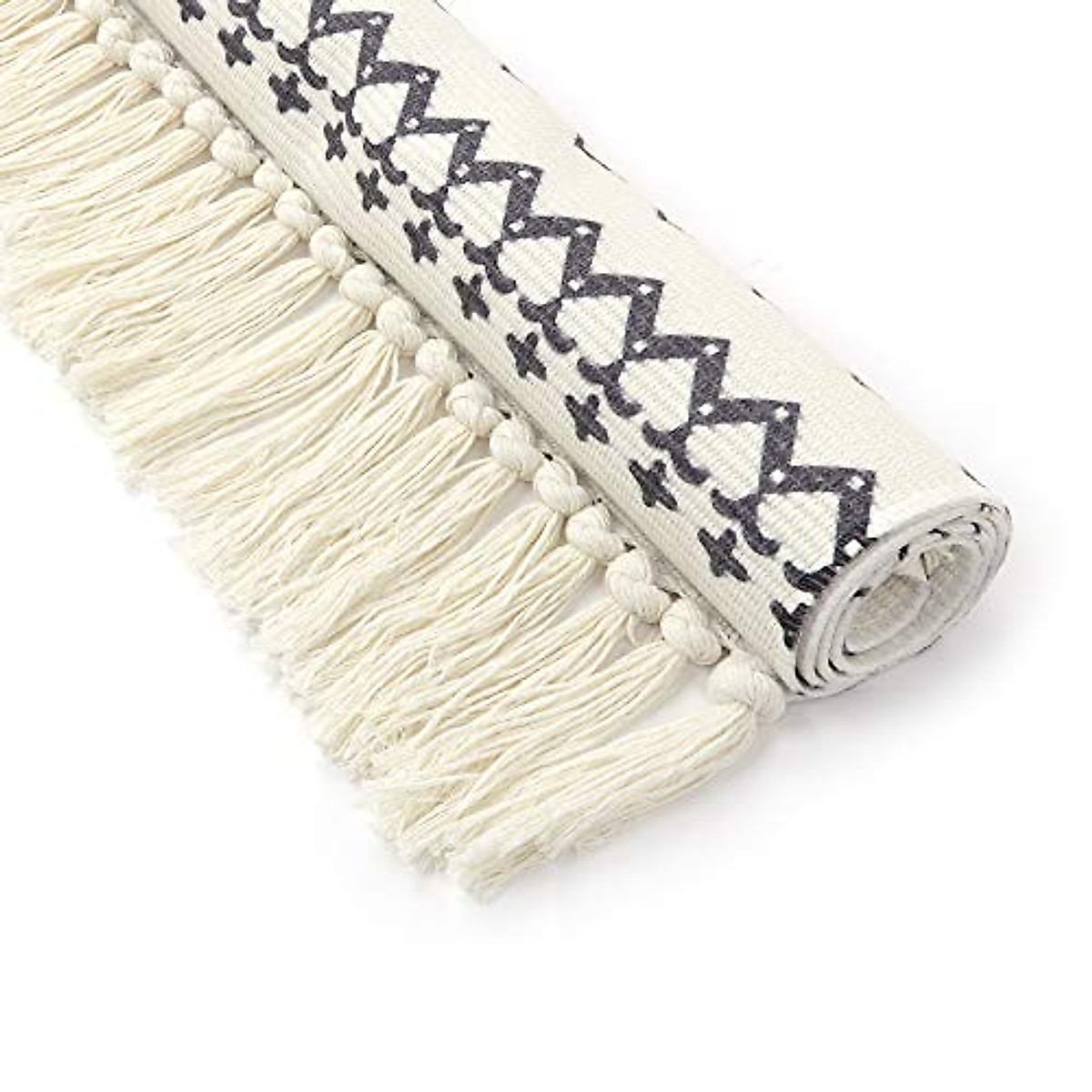 Seavish Cotton Boho Printed Rug Decorative Grey and Cream Bohemia Kilim Rug 2x3 Hand Woven Rag Rug Entryway Thin Throw Rug for Laundry Room Living Room Dorm Bedroom