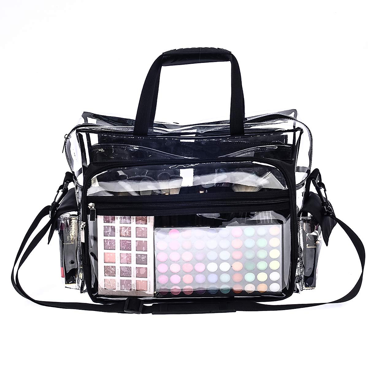 Jula Vance Medium Clear PVC Makeup Artist Set Bag Transparent Cosmetic Storage Bag Travel Make up Kits Organizer MUA Bag Stadium Approved Clear Tote Bag with Removable Shoulder Strap