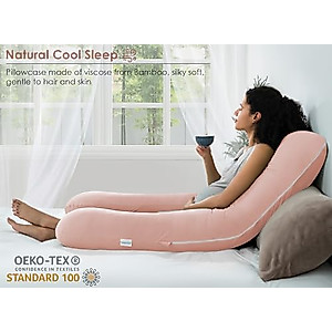 QUEEN ROSE Cooling Pregnancy Pillows, U Shaped Full Body Maternity Pillow for Pregnant Support, Rayon Derived from Bamboo, Buttery Soft, Super Breathable for Hot Sleeper, Peach