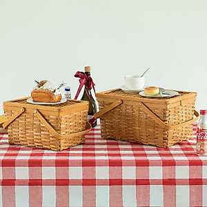 Woodchip Picnic Storage Basket with Cover and Movable Handles, Set of 2