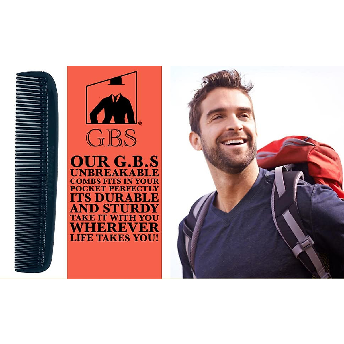G.B.S (5 Pack) Pocket Comb Black Unbreakable Round Teeth Course Fine Pocket Beard & Mustache Combs for Men's Hair | Sideburns Travel-Friendly Symmetry, Friendly Birthday Gifts