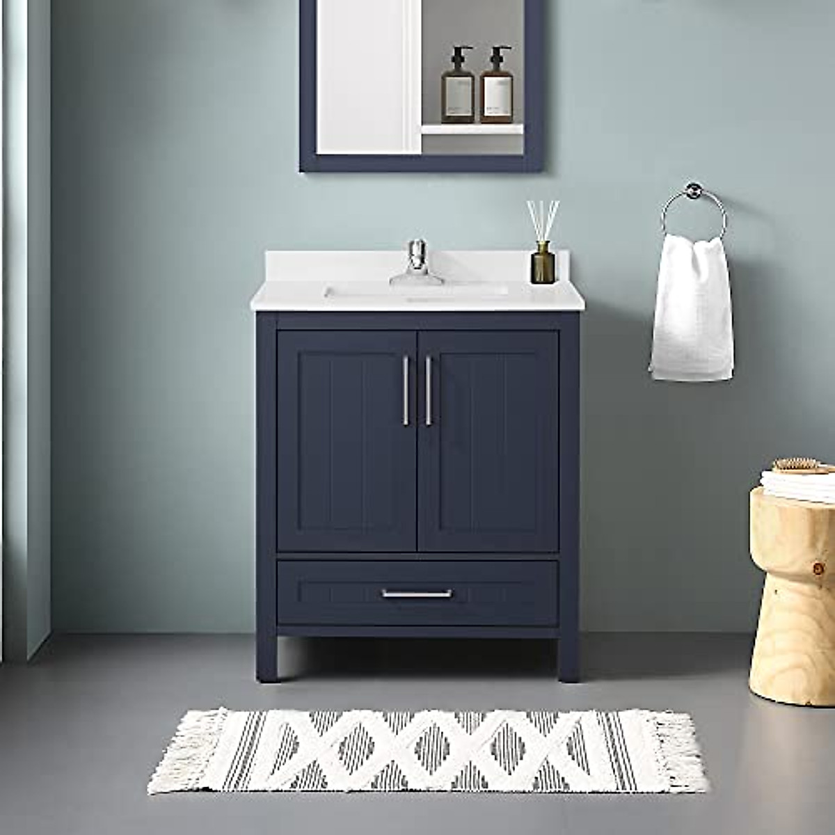 Ove Decors Kansas 30 in. Single Sink Bathroom Cultured Marble Countertop Vanity, 30 inches, in Midnight Blue