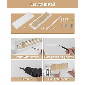 Mazjoaru Rattan Wall Shelf 16inch Set of 2, Handmade Floating Shelves Boho Wall Decor, Rustic Wood Wall Mounted Storage Shelves for Living Room Nursery Bedroom