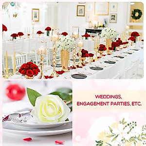 Jexine 100 Pieces Artificial Roses Flowers Bulk, Long Stem Realistic Fake Silk Roses Bouquet for Table Centerpiece Vases Wedding Party Home Kitchen Decor (White)