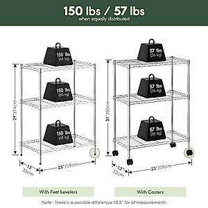 Furinno Wayar 3-Tier Metal Storage Shelf Rack Cart with Casters, 23 x 13 x 30, Stainless Steel