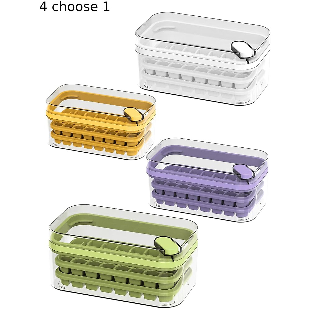 GOHOLE Ice Cube Trays for Freezer with Lid and Bin, 64 Ice Cubes, 2 Trays, Container, Lid & Ice Scoop (Green)