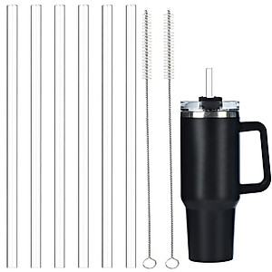 Replacement Straws for 40 oz Stanley Adventure Travel Tumbler, 12 inch Extra Long Clear Plastic Reusable Stanley Tumber Straws for Stanley Cup, Pack of 6 with 2 Cleaning Brushes