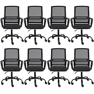 Desk Chairs Set of 8, Office Mesh Chair with Wheels Lumbar Support Rocking Ergonomic for Bedroom Living Room Home Executive Office Computer Chair Swivel Adjustable 36-40inch Black