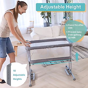 Angelbliss 3 in 1 Baby Bassinet Bedside Sleeper, Rocking Cradle for Baby, Easy Folding Portable Crib with 10 Adjustable Height, Mattress Included
