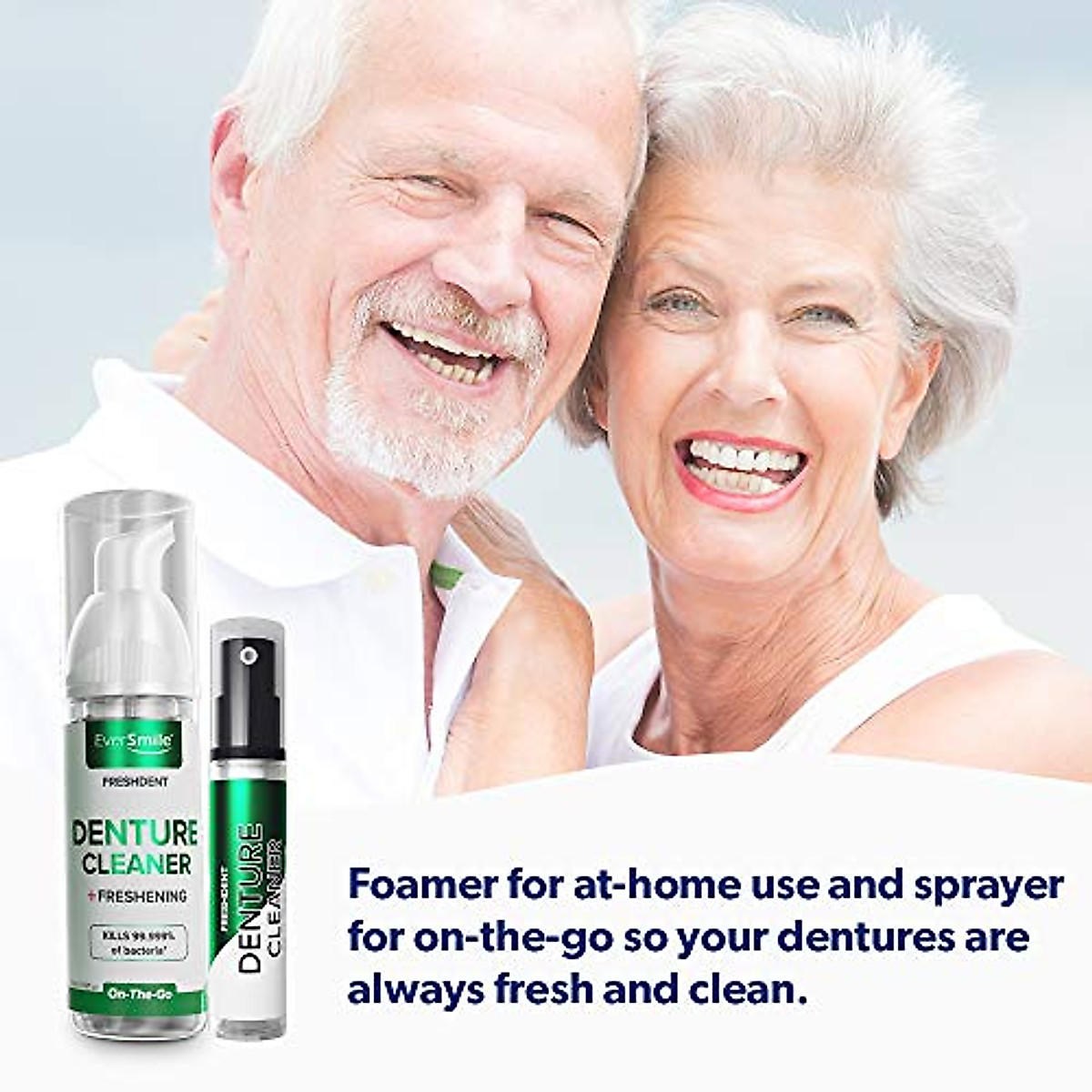 FreshDent Partial & Denture Cleaner, Teeth Whitening Spray, Fast-Acting Alternative to Denture Cleaner Tablets, Denture Spray Kills Bacteria and Freshens Breath - Mint Flavored