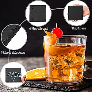 36 Pieces Black Slate Coasters Bulk with Holder Square Stone Coasters for Drinks 4 Inch Rustic Handmade Bar Coasters Set with Anti Scratch Bottom for Coffee Home Table Kitchen