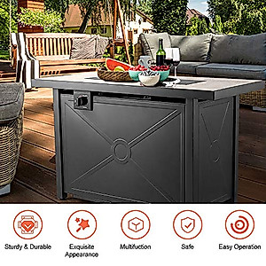 AVAWING Propane Fire Pit, 42 inch 60,000 BTU Gas Firepit Table with Glass Wind Guard, Table Lid, Fire Glass, Waterproof Cover, Outdoor Fireplace for Garden, Patio, Backyard (Dark Black)
