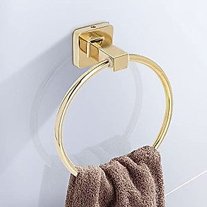 Bathroom Hardware Set 4 Pieces,Gold Towel Bar Set Stainless Steel, 17In Hand Towel Bar, Towel Ring, Robe Towel Hooks,Toilet Paper Holder, Bathroom Towel Rack Set