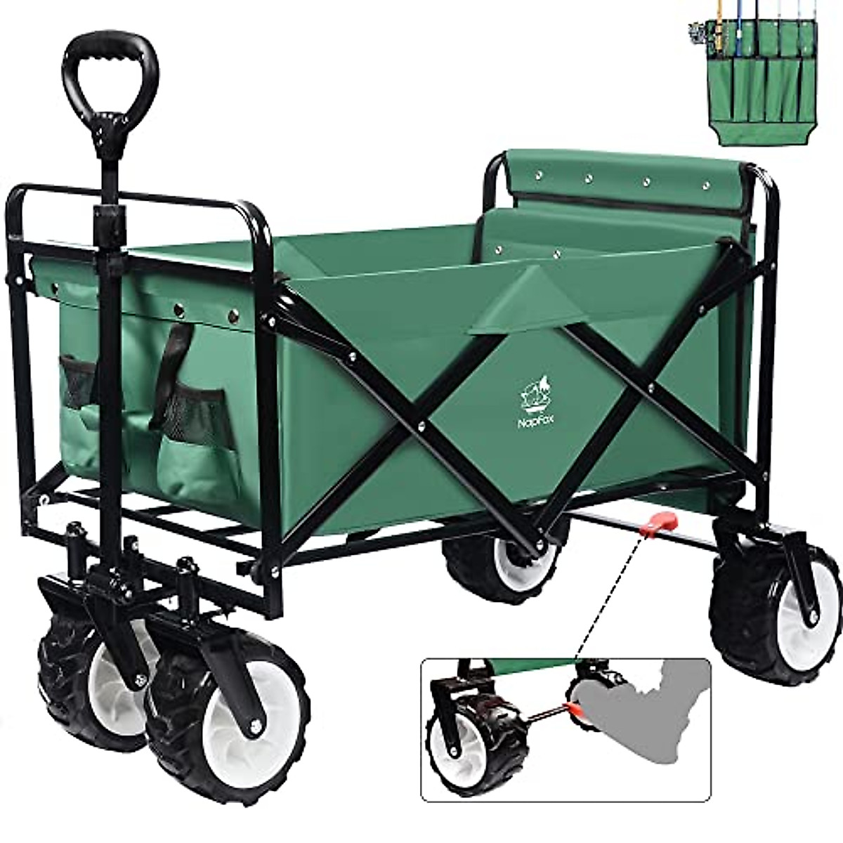 Collapsible Heavy Duty Beach Wagon Cart Outdoor Folding Utility Camping Garden Beach Cart with Universal Wheels Adjustable Handle Shopping (Green)