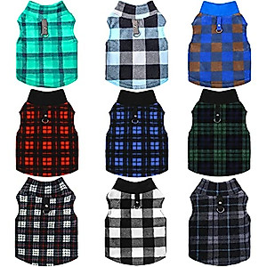9 Pieces Polar Fleece Dog Sweater Soft Fleece Vest with Leash Ring Plaid Warm Winter Pet Clothes Dog Pullover Jacket for Dogs Cats Winter Chihuahua Pet Indoor Outdoor Use (S)
