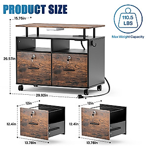 Naice File Cabinet with Charging Station, Lateral File Cabinets with 2 Lock Drawers, Wood Filing Cabinet for Home Office Printer Stand, 2 Storage Shelves, Letter/A4 Size Hanging File Folders