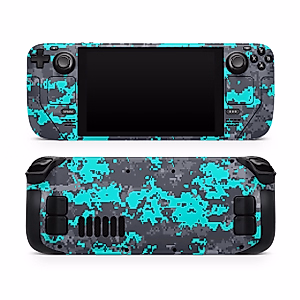 Design Skinz - Compatible with Steam Deck - Skin Decal Protective Scratch-Resistant Removable Vinyl Wrap Cover - Bright Teal and Gray Digital Camouflage