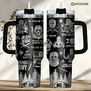 GEPOSTORE Movie Lover Gifts, Horror Friends 40 oz Laser Tumbler Handle and Straw, Horror Characters Tumblers Cup, Halloween Mug, Birthday Gifts for Movies Fans