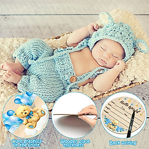 R HORSE Wooden Baby Birth Announcement Sign with Marker Pen Blue Bear Pattern Newborn Announcement Card Personalized Wooden Baby Birth Sign for Baby Shower Birthday Gift Keepsakes