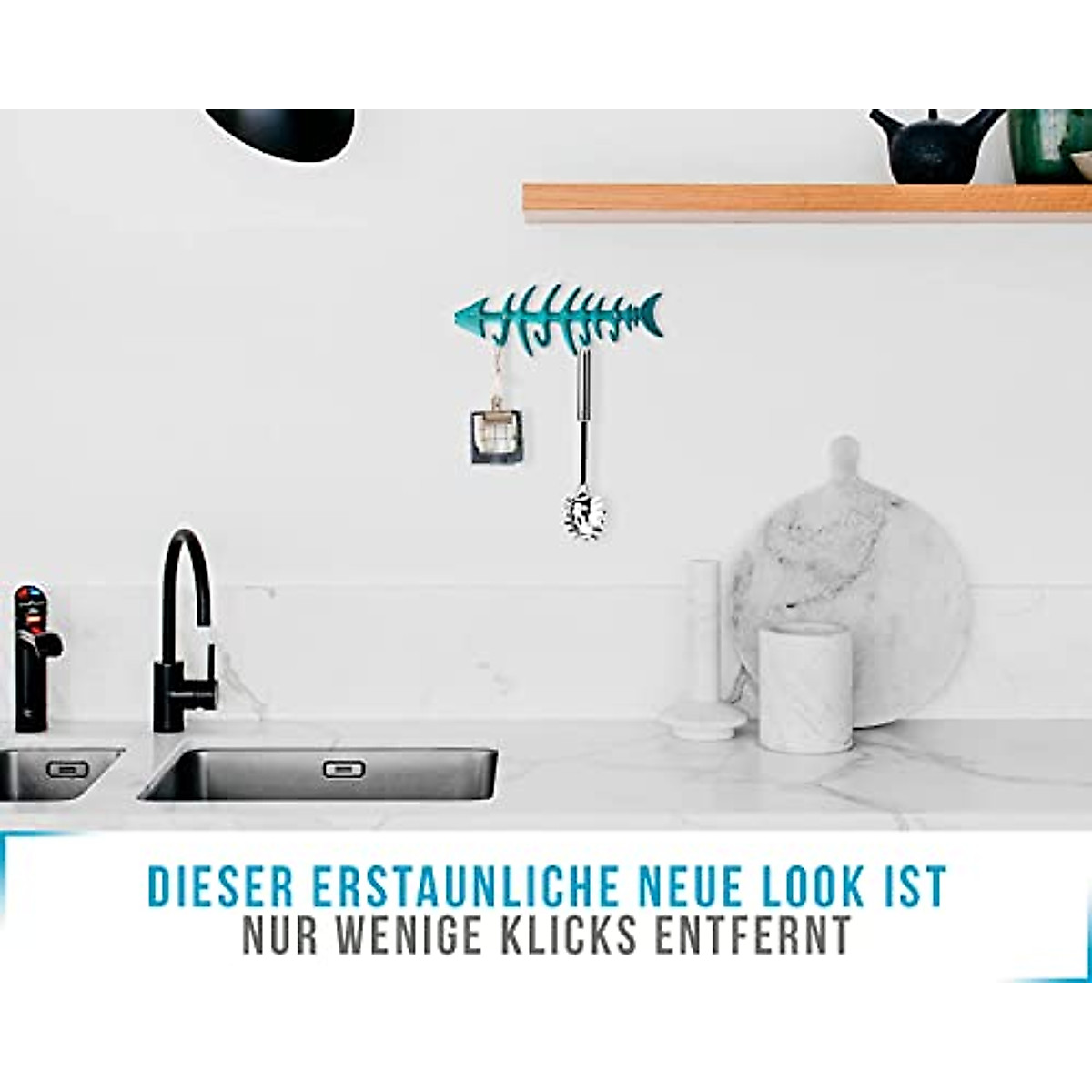 Comfify Decorative Fish Bones Wall Mounted Towel Rack Stylish Cast Iron Hanger w/ 4 “Fish” Hooks | Includes Screws and Anchors - Fish Bones Towel Hanger - Teal Blue