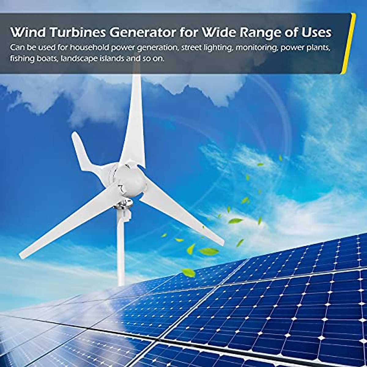 Dyna-Living Wind Turbine Generator Kit 400W DC 12V Wind Turbine Motor 3 Blades Wind Power Generator with Charge Controller for Home Marine Industrial Energy(Not included mast) White