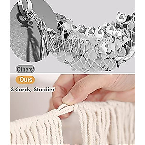 Large Stuffed Animal Hammock - [56'' Wide/Upgraded Handwoven Macrame/Cream] Toy Storage Net Hammock for Flat Wall, Hardware Included