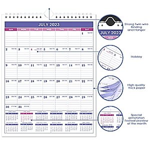 2023-2024 Wall Calendar - 18 Months Calendar 2023-2024 from Jan. 2023 - Jun. 2024, 8.5" x 11", Twin-Wire Binding, Ruled Blocks with Julian Dates, Perfect Wall Calendar for Organizing