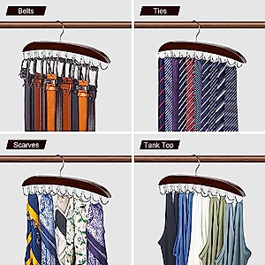 Belt Hanger Organizer, Upgraded Tie and Belt Organizer, 20 Hooks Wooden Belt Rack for Storage, 360°Rotating Space Save Belts Organizer for Tie, Tank Top, Scarf, Stored Up to 60 Belts-Red