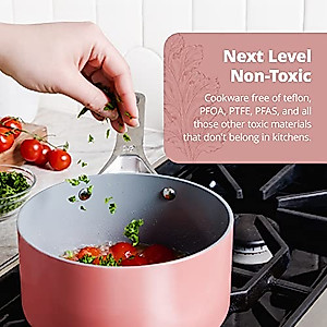 Greater Goods Party of Four Cook Kit - 10 Piece Nonstick Cookware Set for a Complete Kitchen | Non Toxic, Teflon Free Pots and Pans Work on All Cooking Surfaces, Even Induction (Coral Pink)