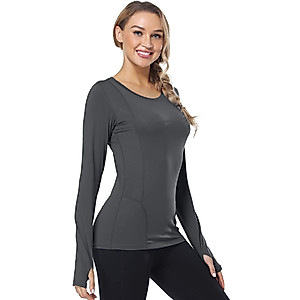 CADMUS Quick-Drying Running Long Sleeve Shirt for Women Workout Shirts,Black, Grey, Red,X-Large