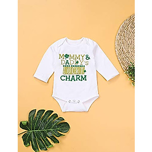 WALSONER My 1st ST.Patrick's Day Outfit Baby Girl Long Sleeve Romper Suspender Skirts with Headband clothes (Green-A, 0-3 Months)