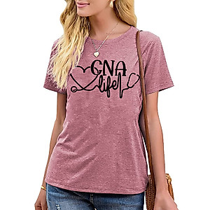 TSIIUO Women's CNA Life T-Shirt Cute Graphic Nurse Life Tees Funny Nursing School Gifts Short Sleeve Casual Tops Pink S