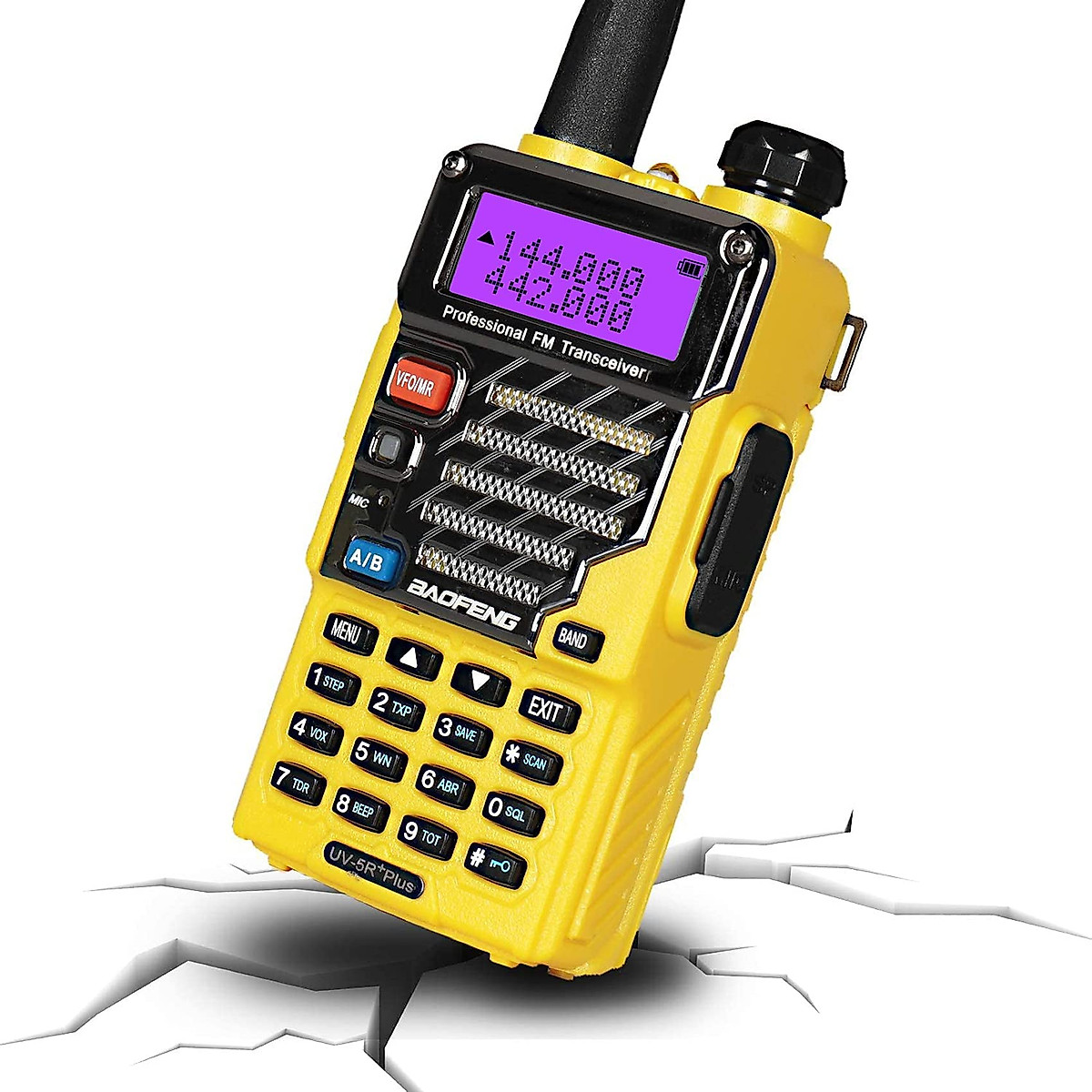 BAOFENG UV-5R+ Plus Two Way Radio, Long Range for Adults Rechargeable with Earpiece, Walkie Talkie for Outdoors, 144-148 420-450MHz, Qualette Series, Imperial Yellow