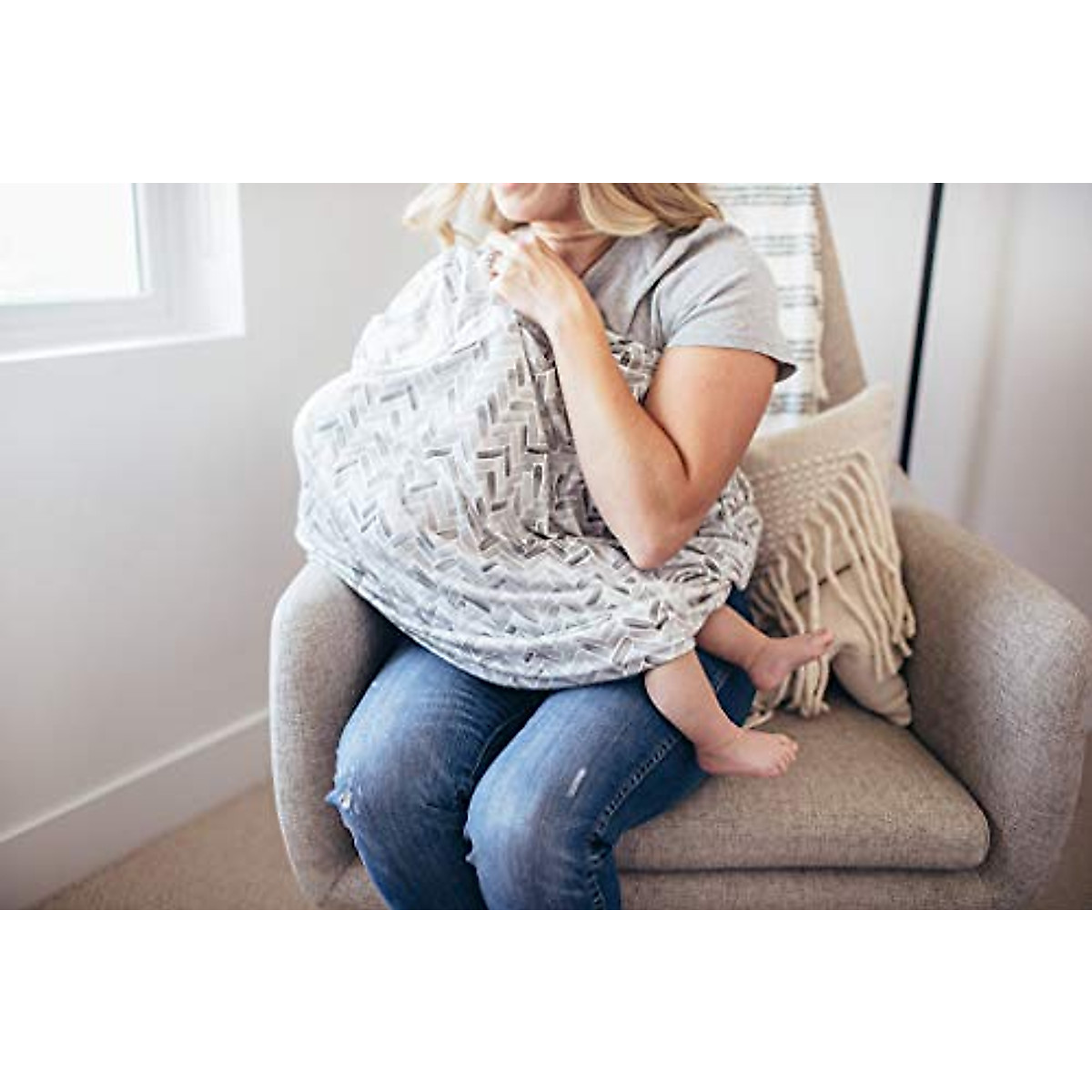 Baby Car Seat Cover Canopy and Nursing Cover Multi-Use Stretchy 5 in 1 Gift "Alta" by Copper Pearl